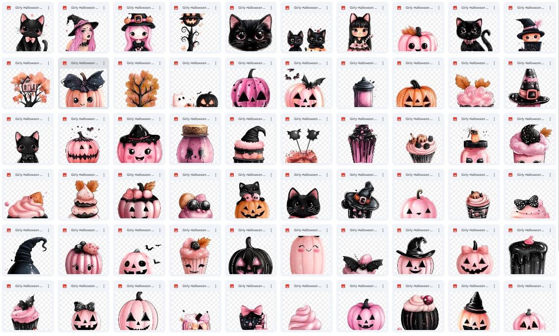 Girly Halloween Clipart Bundle: Pink & Black Spooky Designs (PNG ...