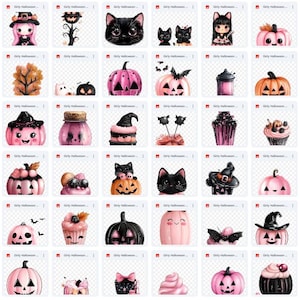 Girly Halloween Clipart Bundle: Pink & Black Spooky Designs (PNG ...