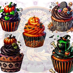 Halloween Cupcakes Clipart Set, Spooky Cupcake PNG, Transparent Files ...