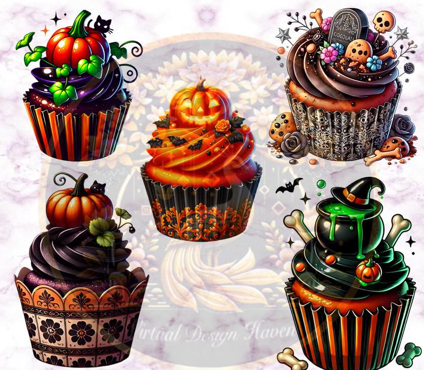 Halloween Cupcakes Clipart Set, Spooky Cupcake PNG, Transparent Files ...