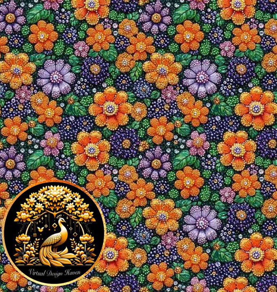 Jeweled Floral Pattern: Glam Gemstone Fabric Sublimation (seamless ...