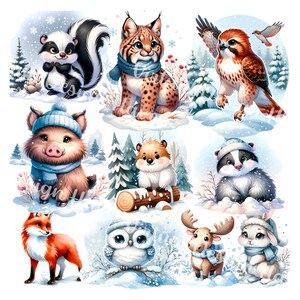 Winter Forest Animal Clipart Bundle, Snow Time Cute Animals 100+ PNG ...