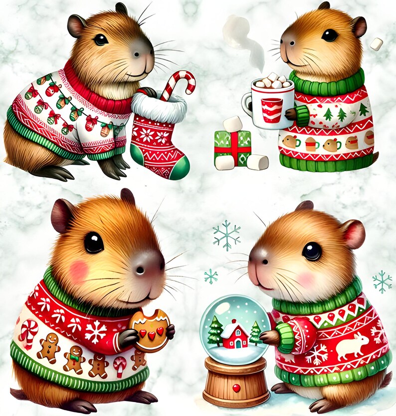 Watercolor Christmas Capybara Clipart, Festive Holiday Animal Digital ...