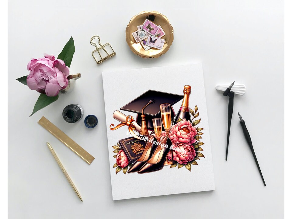 Glam Graduation Clipart, Luxurious Digital Art, Grad Hat Diploma High ...