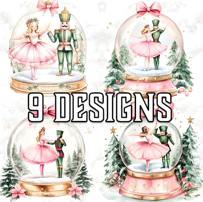 Watercolor Nutcracker Ballerina Clipart: Christmas Snow Globe PNG ...
