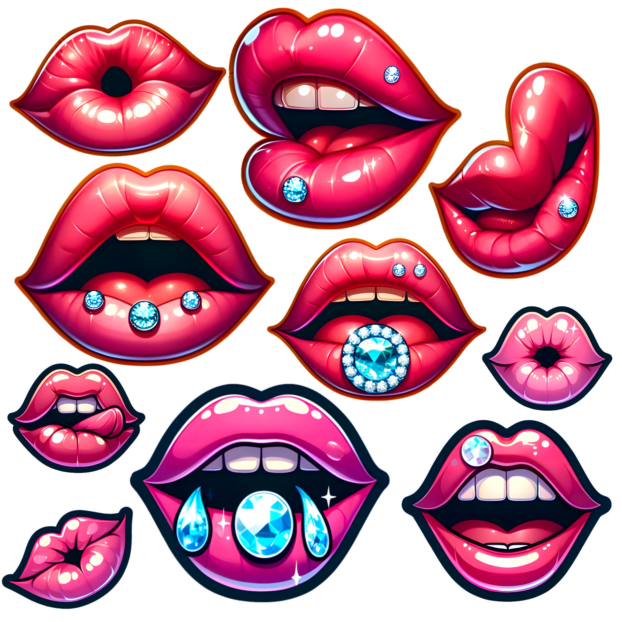 Diamond Lips Cartoon Clipart Bundle - 54 PNG Files, Glamorous Lip Art ...
