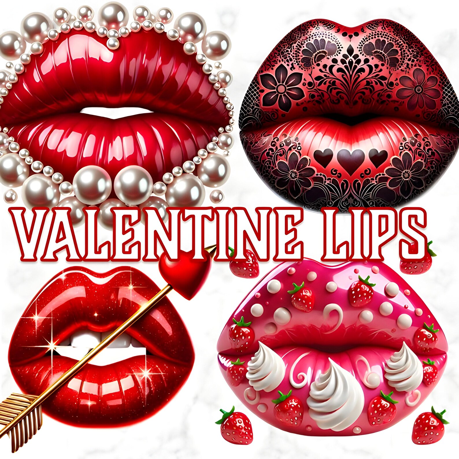 Valentine Lips Clipart: 90+ Romantic Kiss Stickers (PNG Digital ...