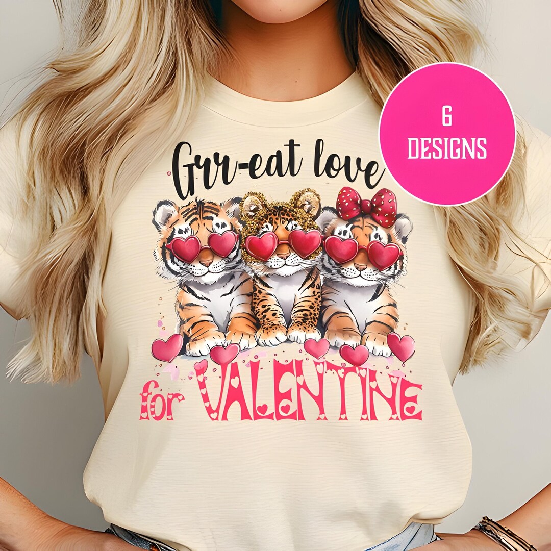 Valentine Tiger PNG, 6 Cute Valentine Sublimation Design, Heart Love ...