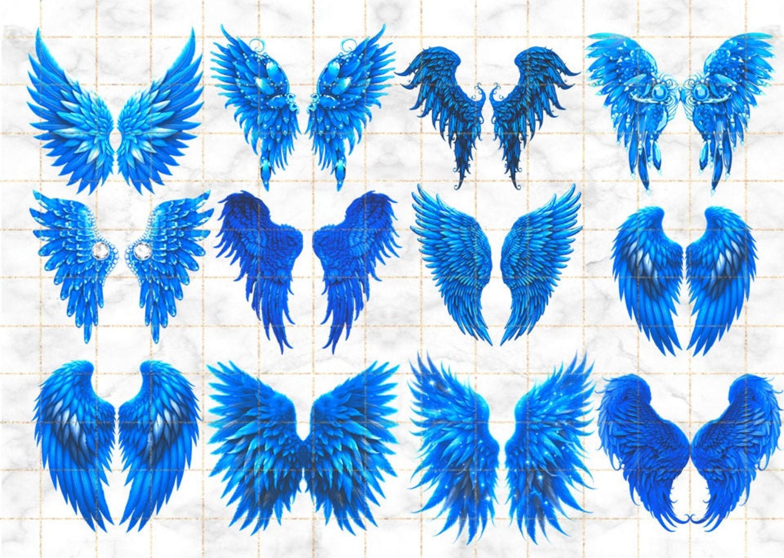 Blue Angel Wings Clipart: 34 Fantasy PNG Images (digital Download) - Etsy