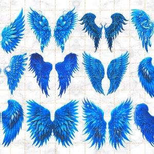 Blue Angel Wings Bundle, 34 Transparent PNG Images, Fantasy Wing ...