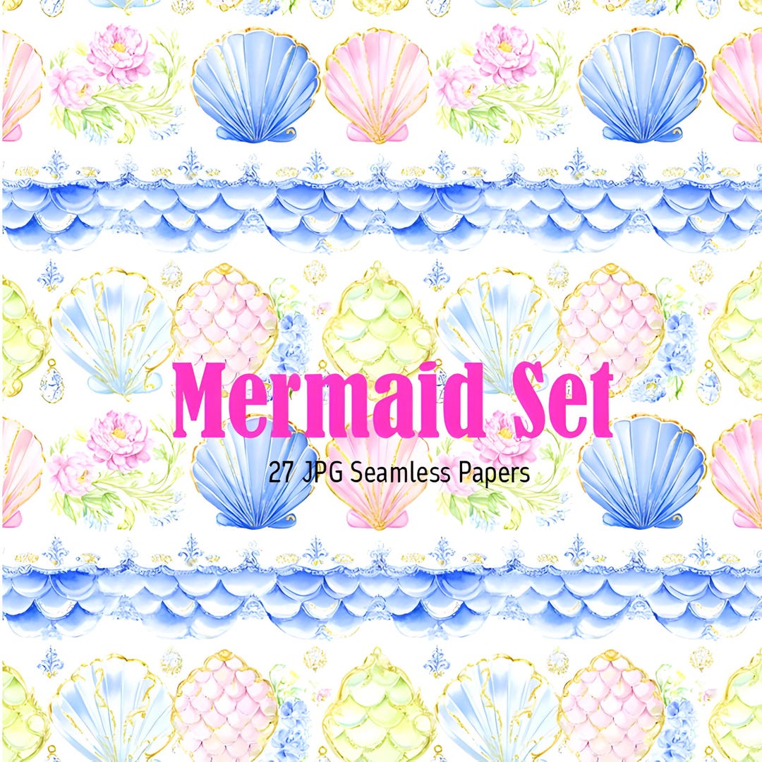 Watercolor Mermaid Scales: Pastel Ocean Paper, Scrapbook Kit (digital ...