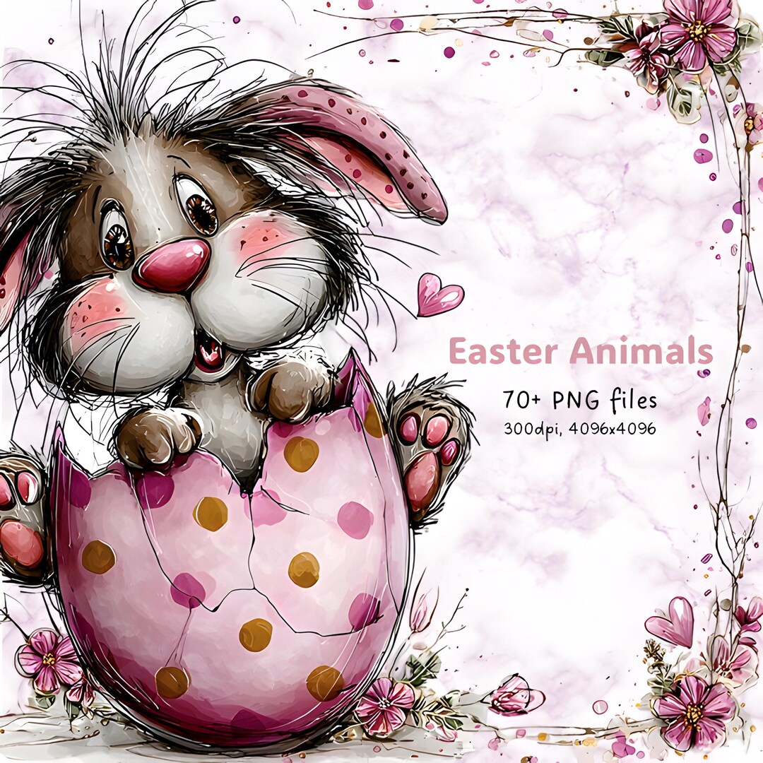 Watercolor Easter Clipart – Bunny & Spring Animals PNG Set (digital ...