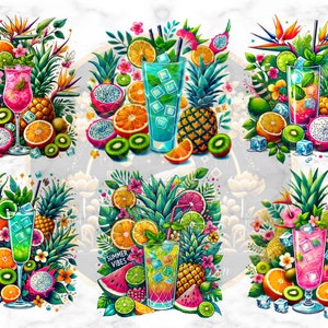 Tropical Cocktail Clipart: Floral Summer Drinks PNG (digital Download ...