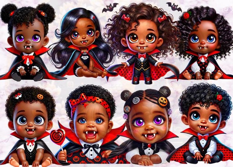 African American Vampire Baby Girl Clipart: Halloween Digital Art (PNG ...