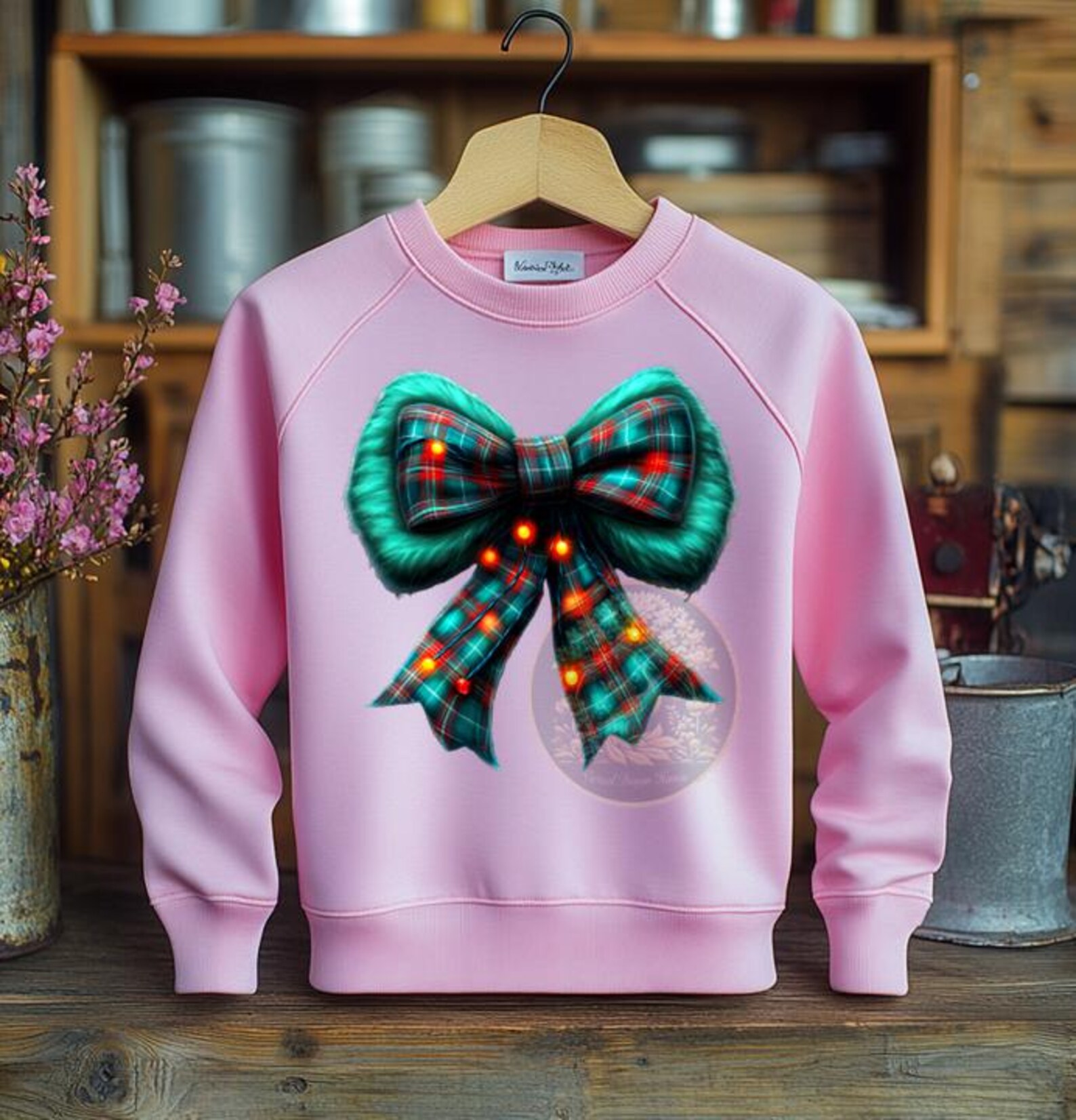 Christmas Green Plaid Bow Clipart Set, Festive Holiday Bow With Lights ...