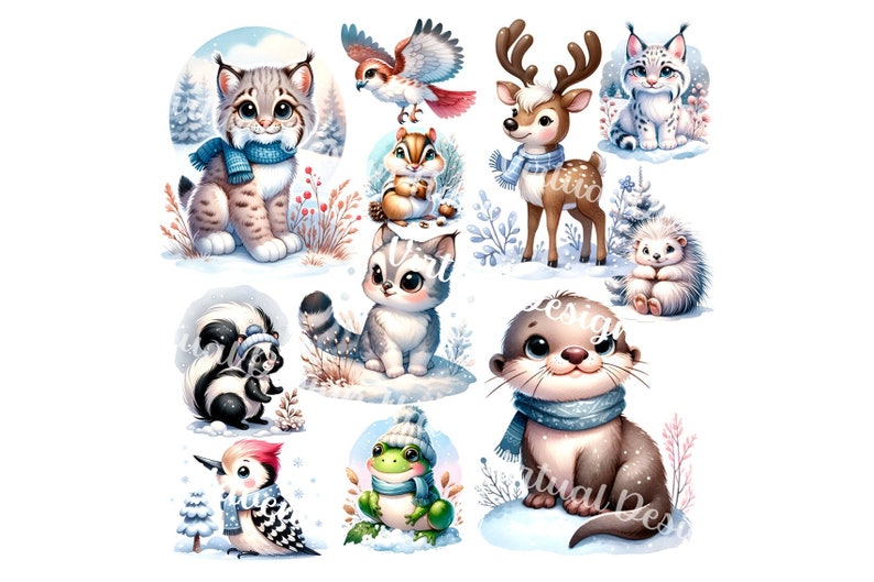 Winter Animal Clipart Bundle: Watercolor Christmas PNG Images (digital ...