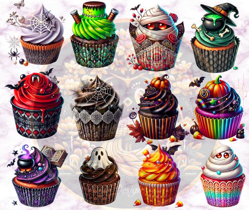 Halloween Cupcakes Clipart Set, Spooky Cupcake PNG, Transparent Files ...