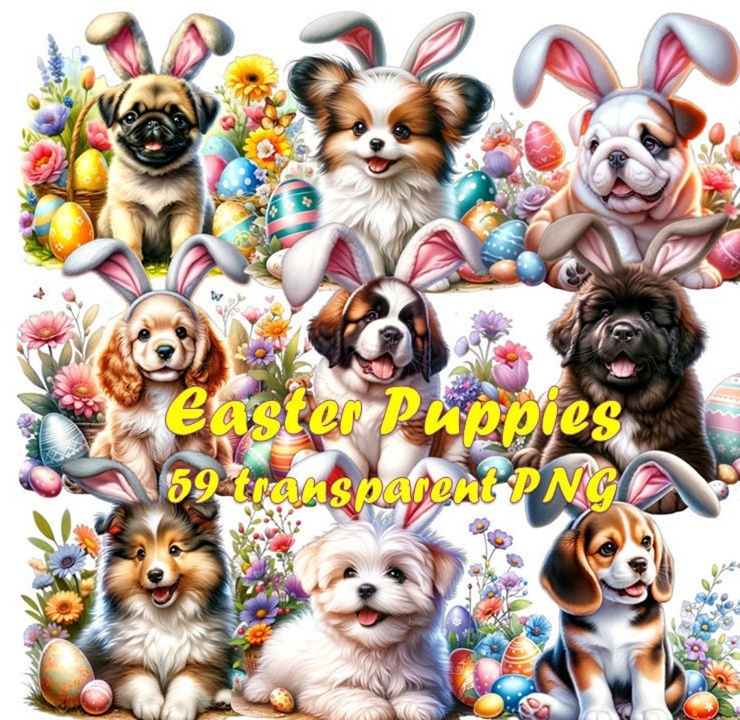 Easter Bunny Dogs Clipart, Watercolor Cute Puppies Sticker, Scrapbook ...