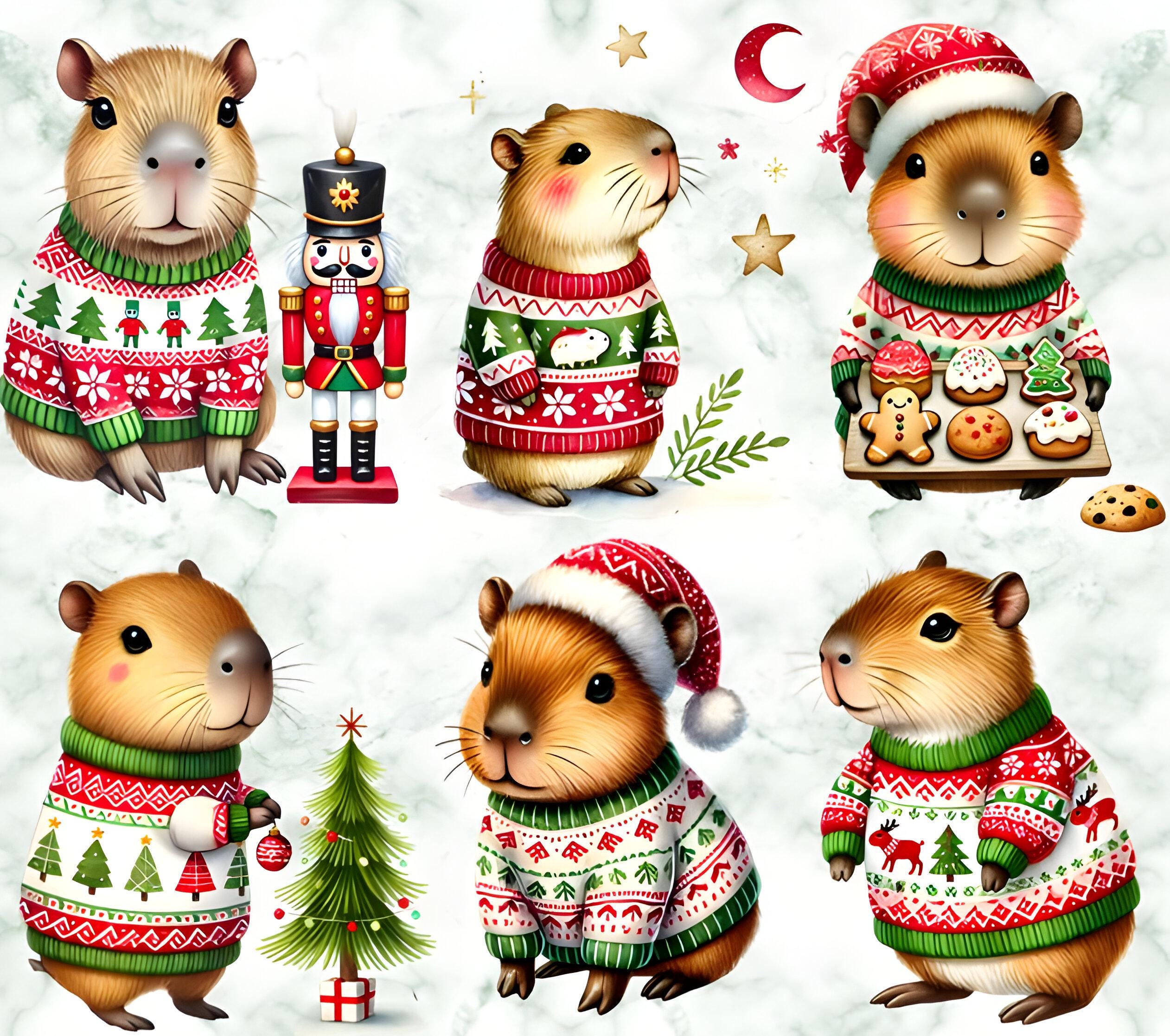 Watercolor Christmas Capybara Clipart: Festive Animal Stickers (digital ...