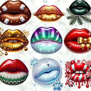 Christmas Lips Clipart PNG Bundle, 87 Transparent Files, Holiday-themed ...