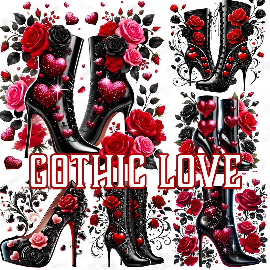 57 Gothic Red Rose High Heels Clipart, Dark Romance Shoe PNG, Elegant ...