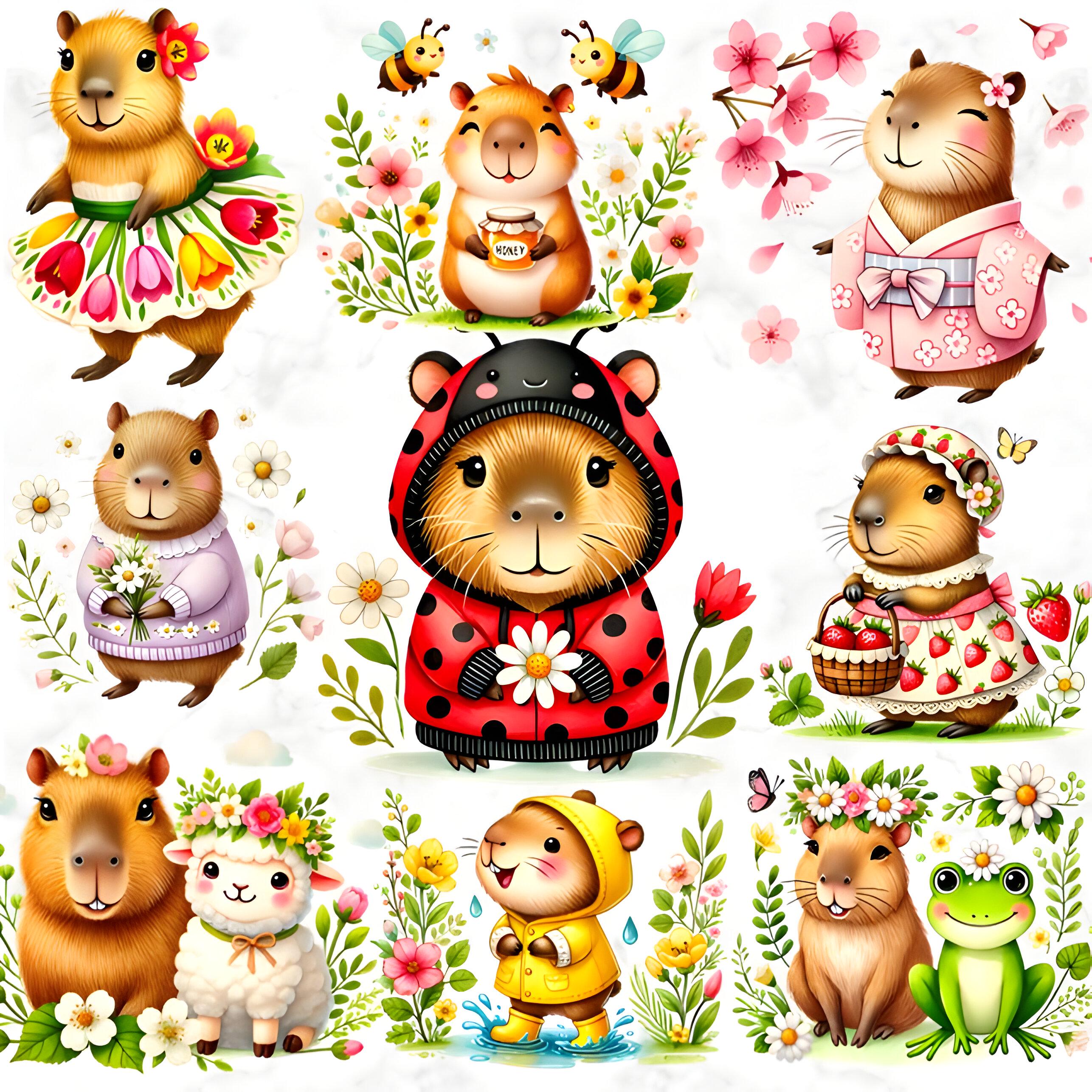 Paquete de imágenes prediseñadas de capibara de primavera: PNG de ...