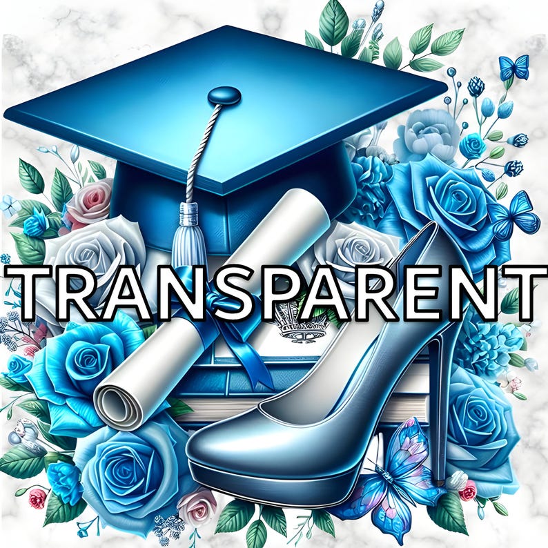 Blue Silver Graduation Clipart Bundle: PNG Graphics (digital Download ...