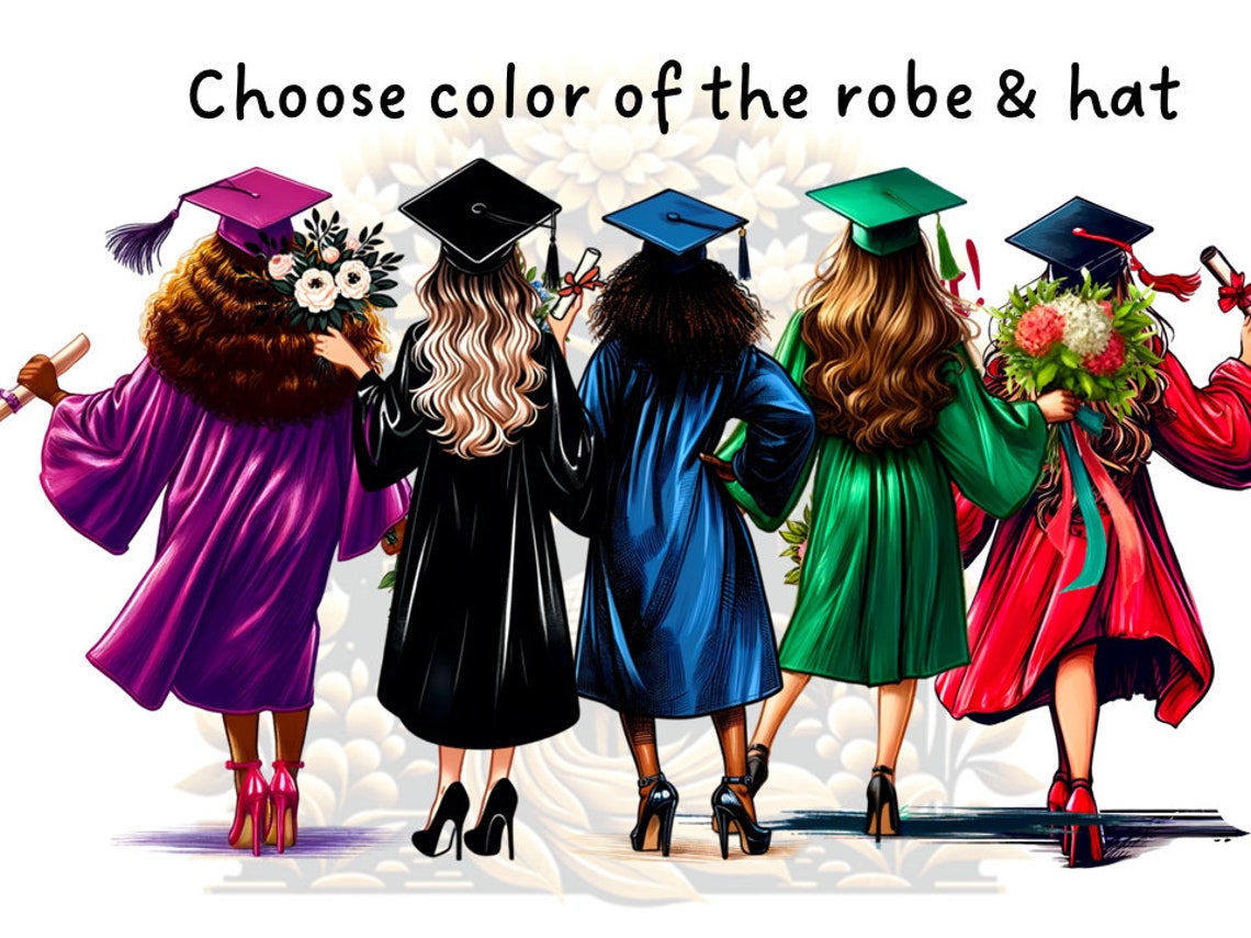 Personalized Graduation Girl Clipart: Diverse Graduate Art (digital ...