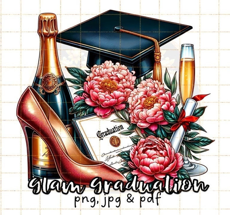 Graduation Glam Clipart, Luxurious Digital Art, Grad Hat Diploma High ...