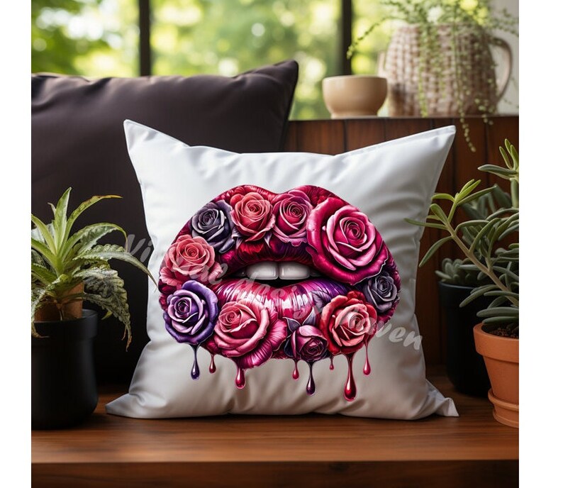 Rose Lips Clipart Bundle, Vibrant Floral Lips, Chic Kiss Lip Digital ...