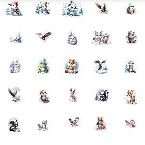 Winter Forest Animal Clipart Bundle, Snow Time Cute Animals 100+ PNG ...