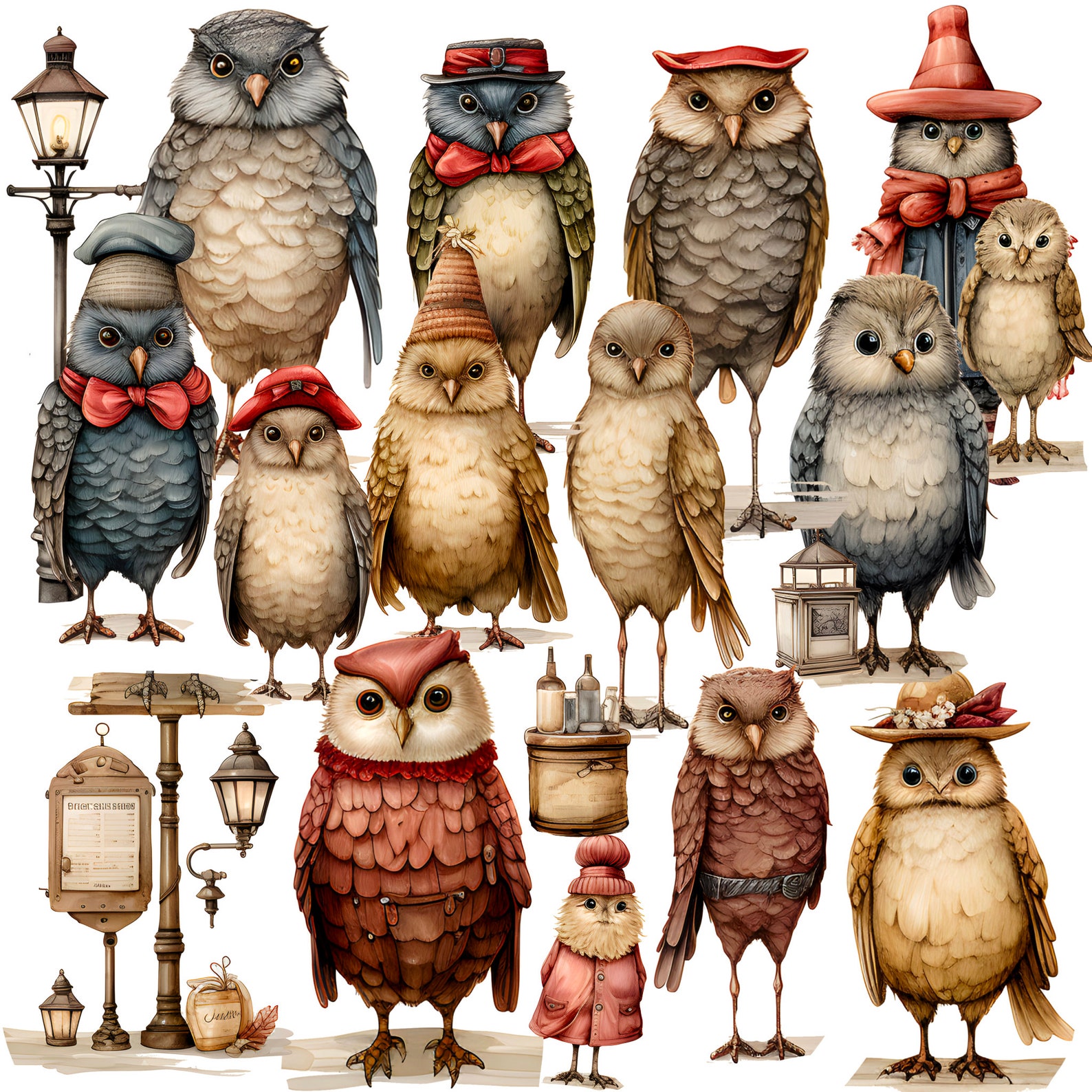 Retro Watercolor Owl Clipart: Vintage Style Feathered Friends ...