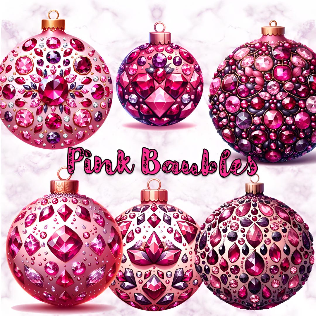 Pink Christmas Baubles Clipart Set, 60+ PNG Ornament Designs, Pink and ...