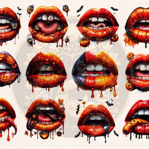 Halloween Vampire Lips Clipart Bundle: Gothic PNG Art (digital Download ...