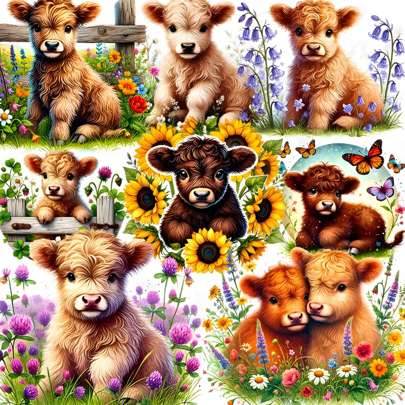 85 Baby Highland Cow Clipart: Farm Animal PNG Images (commercial Use ...