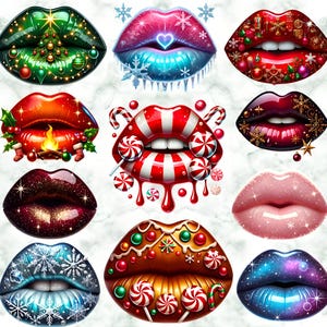 Christmas Lips Clipart PNG Bundle, 87 Transparent Files, Holiday-themed ...
