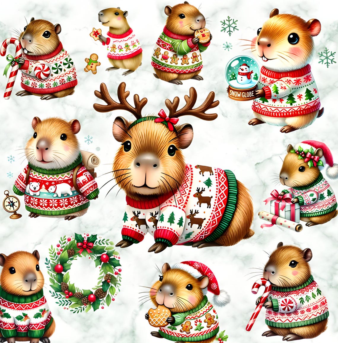 Watercolor Christmas Capybara Clipart: Festive Animal Stickers (digital ...