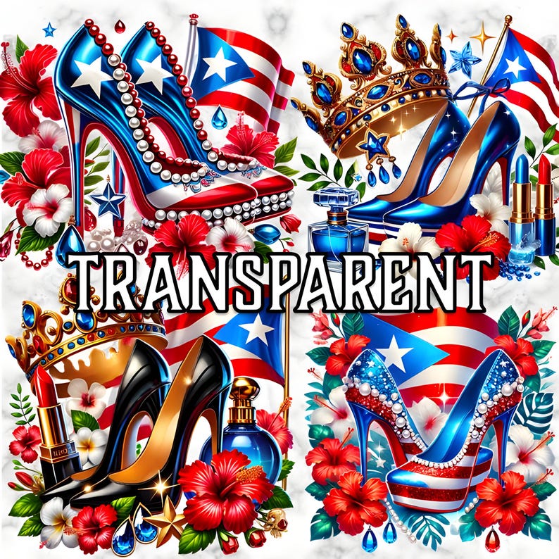Puerto Rico Glam Heels & Crown PNG Bundle: Tropical Floral Designs - Etsy