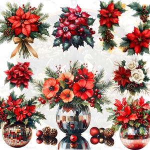 Watercolor Poinsettia Clipart: Christmas Floral PNG Set (digital ...