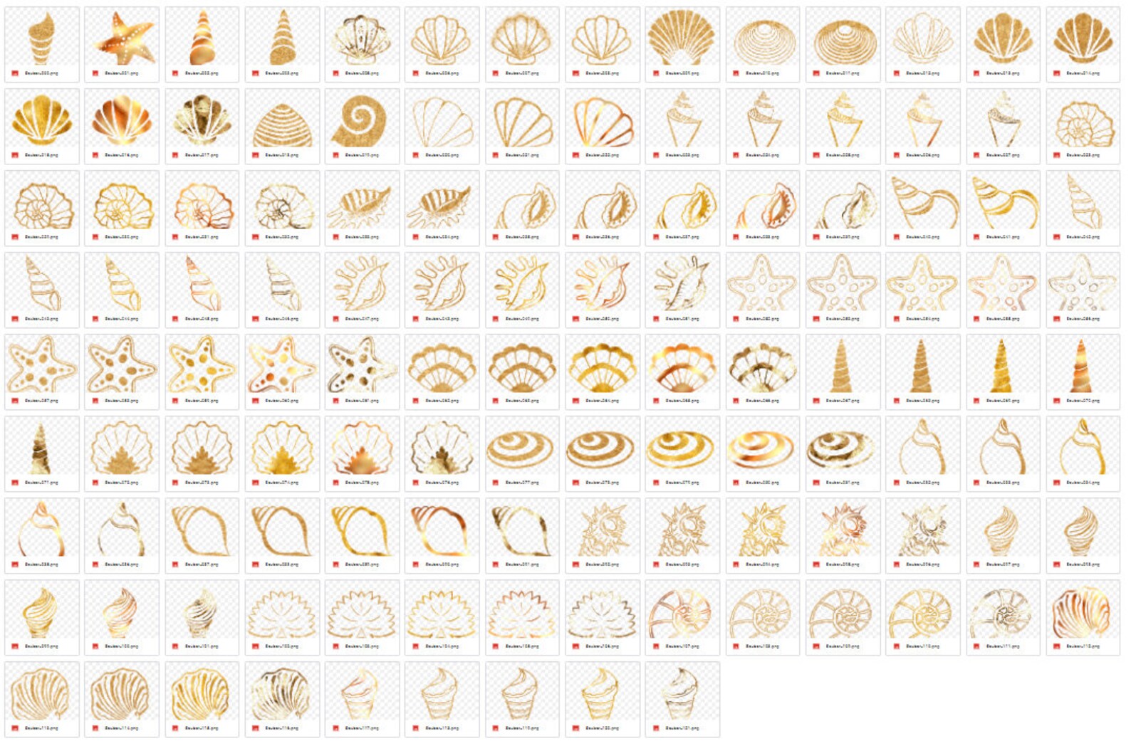 Golden Shell Clipart Set Gold Shells Sublimation Gold Shell - Etsy