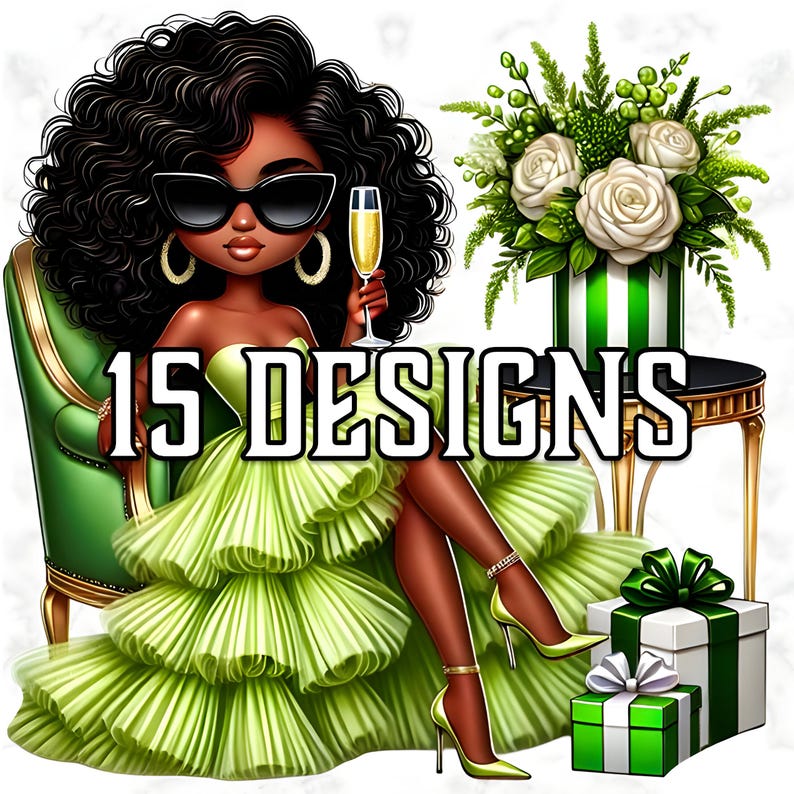 Lime Green Fashion Girl Clipart: Elegant Black Woman PNG (digital ...
