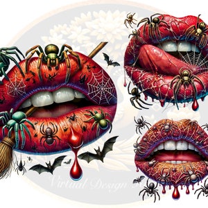 Spooky Halloween Lips Clipart: Spider, Bat, Pumpkin Designs (digital ...