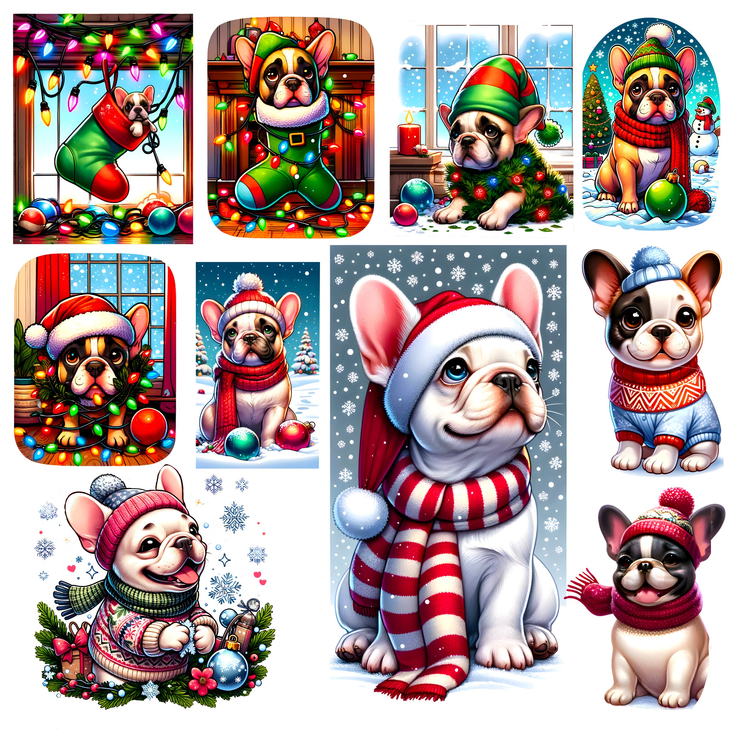 Winter French Bulldog Clipart Bundle: Christmas Puppy PNG (digital ...