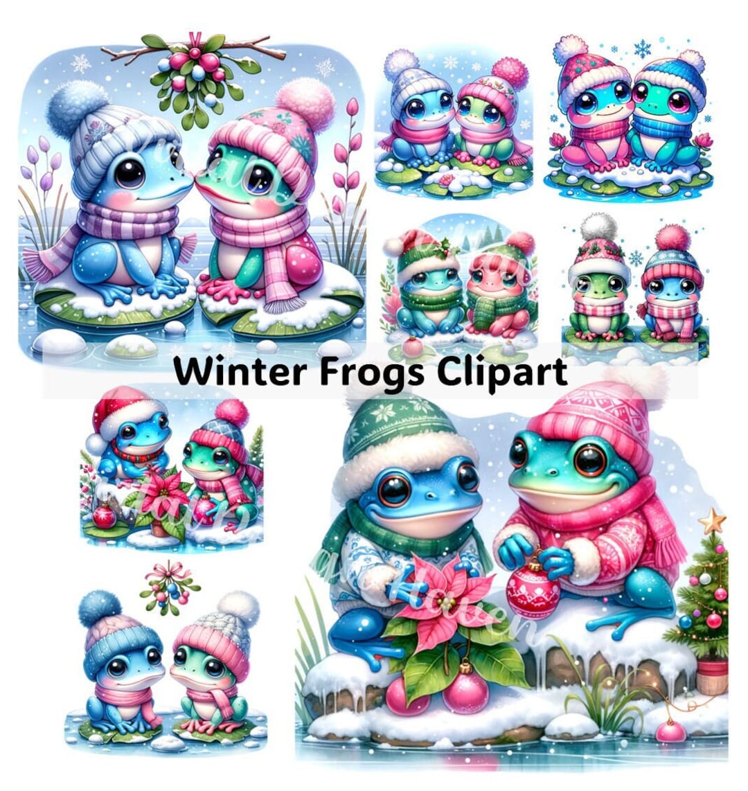 Cute Winter Frogs,christmas Frogs Clipart, Cute Watercolor, Commercial ...