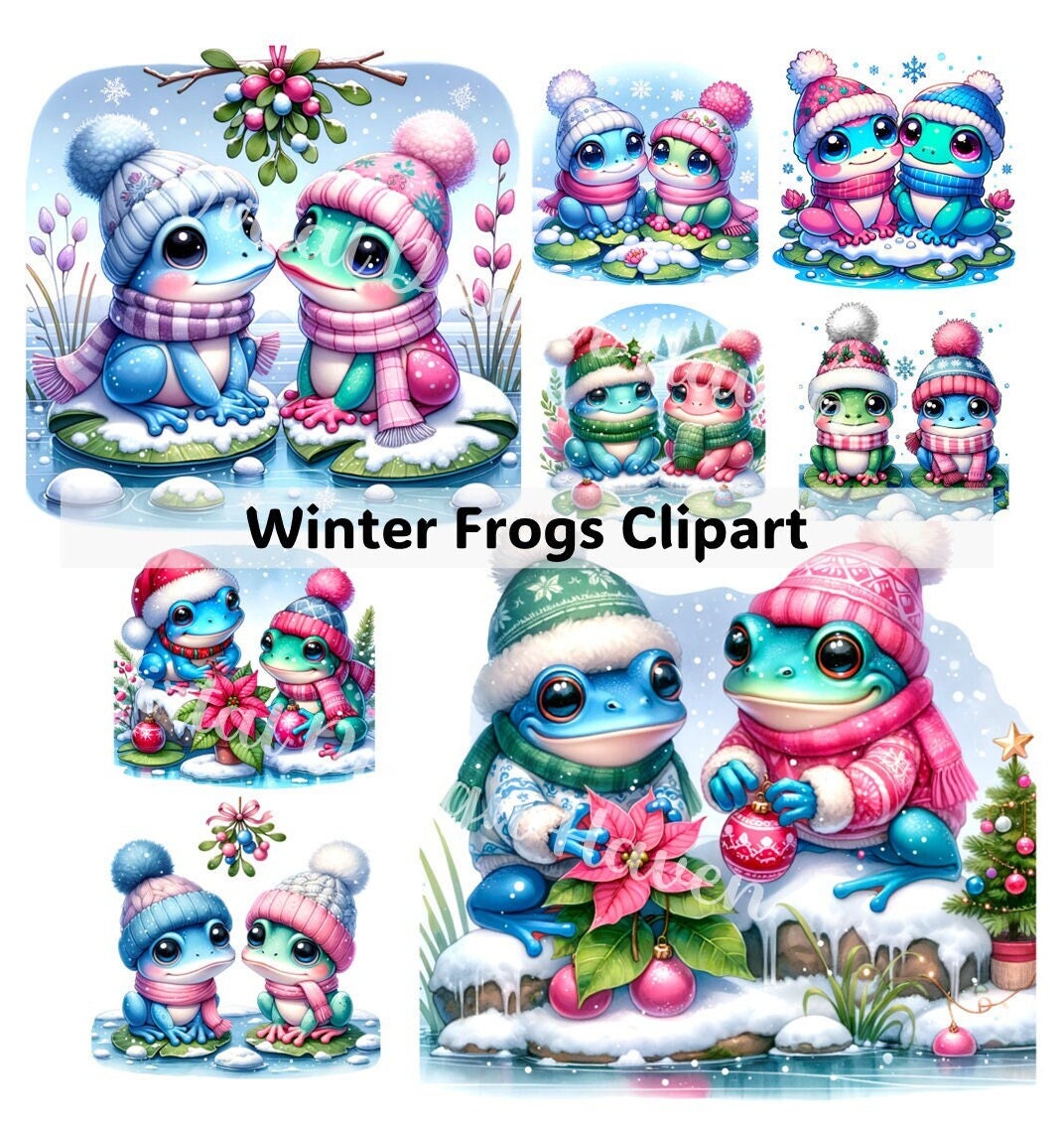 Cute Winter Frogs,christmas Frogs Clipart, Cute Watercolor, Commercial ...