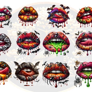 Spooky Halloween Lips Clipart: Spider, Bat, Pumpkin Designs (digital ...