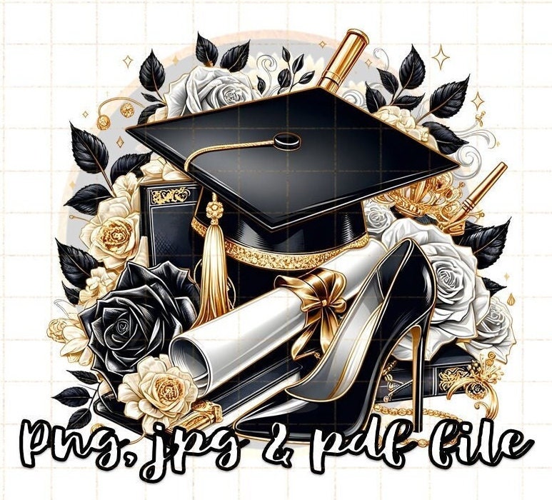 Black Gold White Graduation Clipart Illustration, Luxurious Glam ...