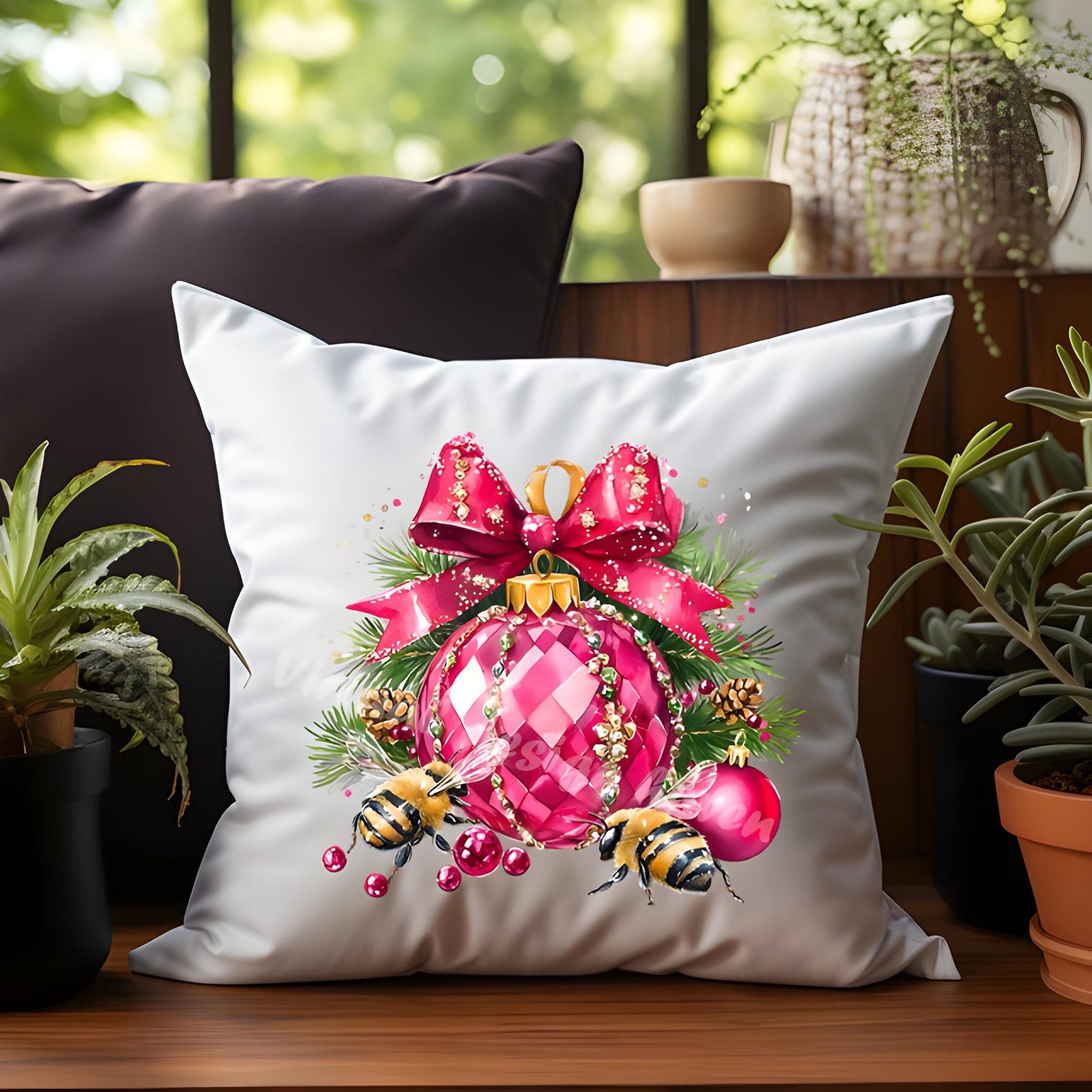 Watercolor Christmas Bee Clipart: Red & Gold Graphics (digital Design ...