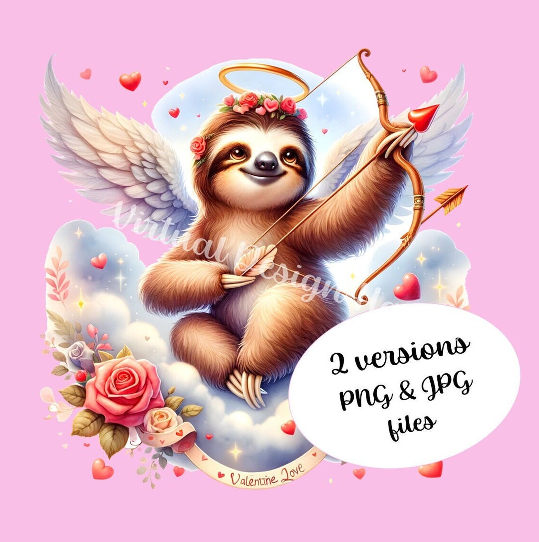 Watercolor Valentine Clipart, Cute Romantic Sloth Sublimation, Love ...