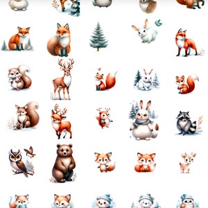 Winter Forest Animal Clipart Bundle, Snow Time Cute Animals 100+ PNG ...